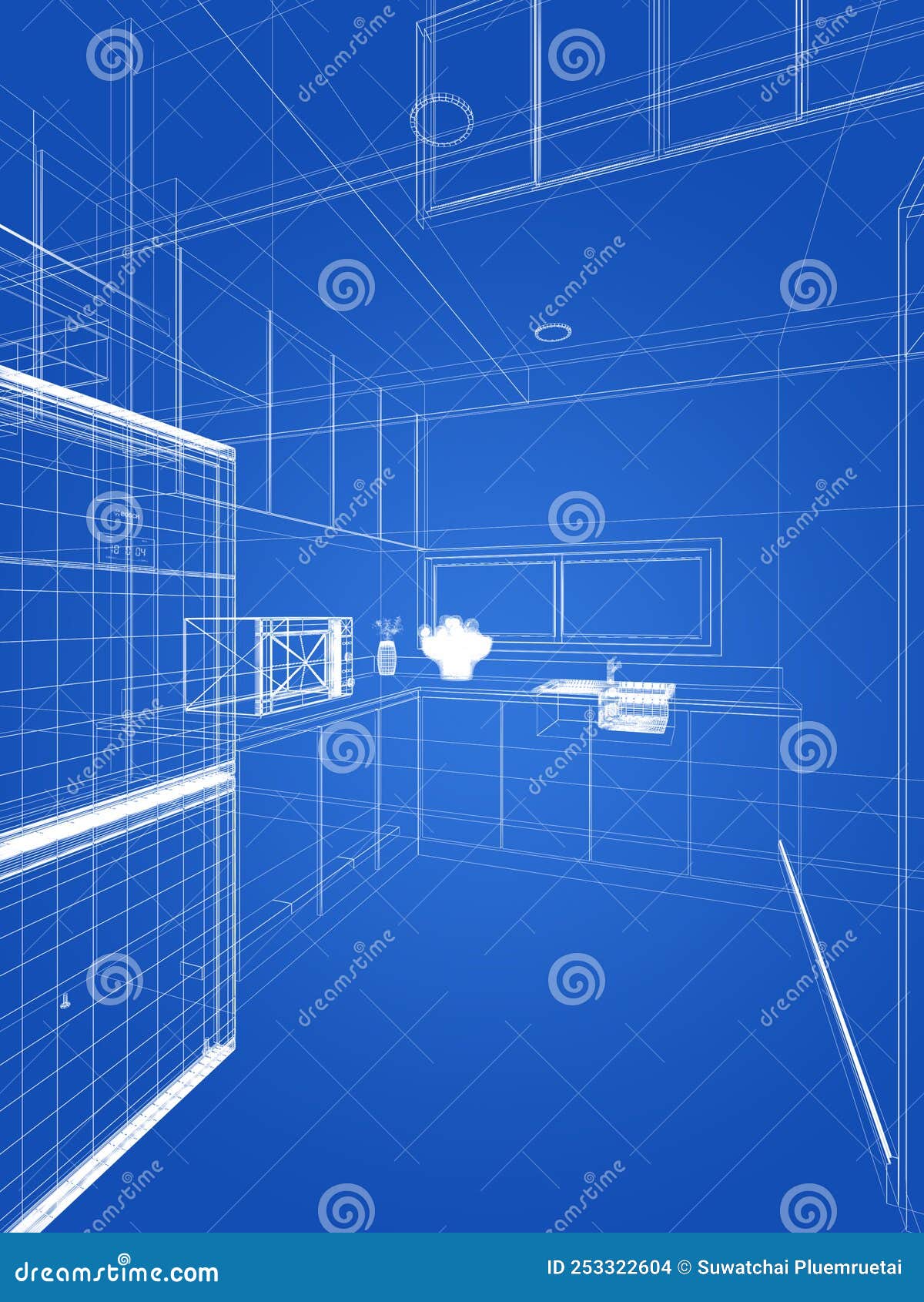 Abstract Sketch Design of Kitchen Room ,3d Stock Illustration ...