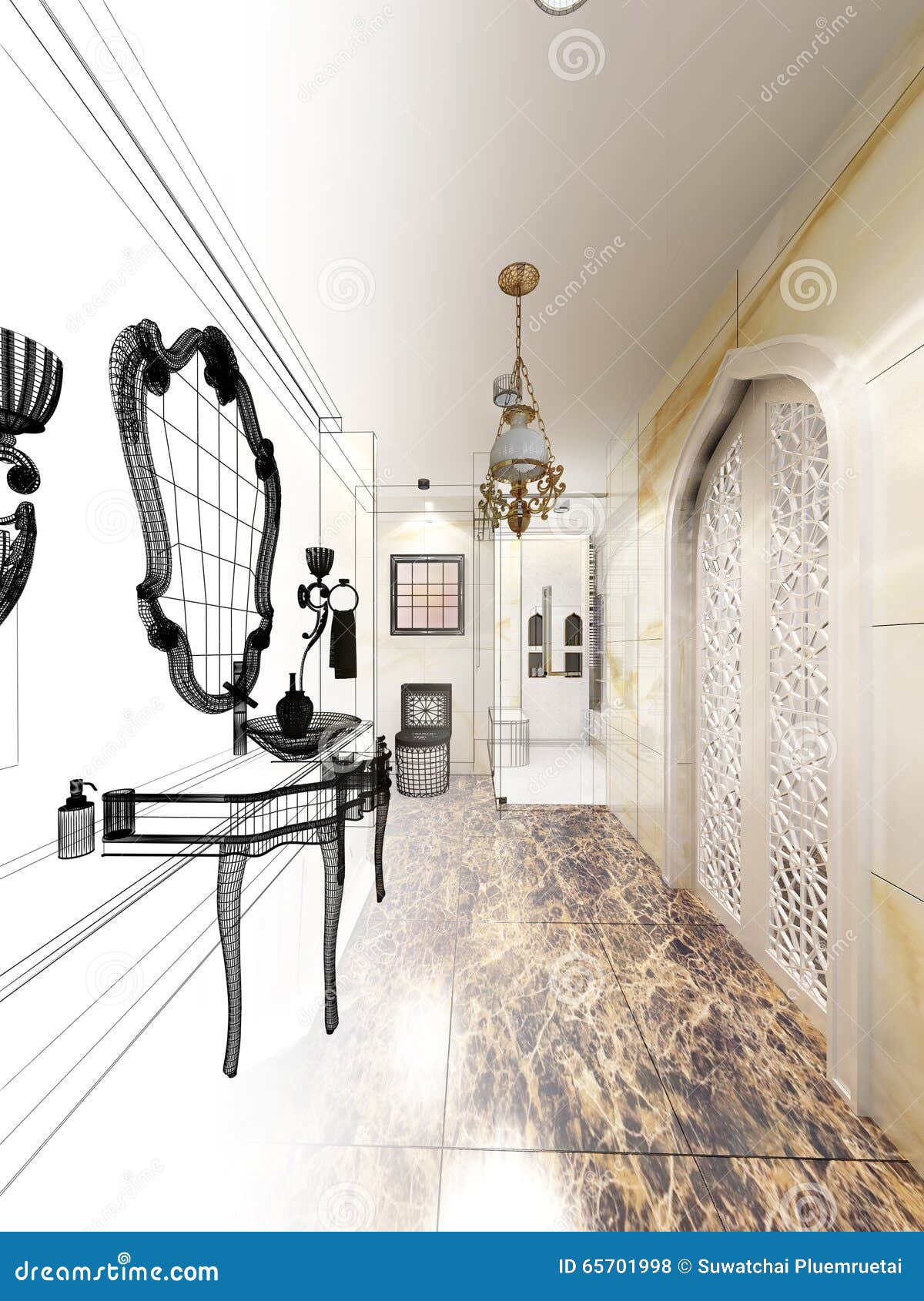 Abstract Sketch Design of Luxurious Interior Bathroom Stock ...