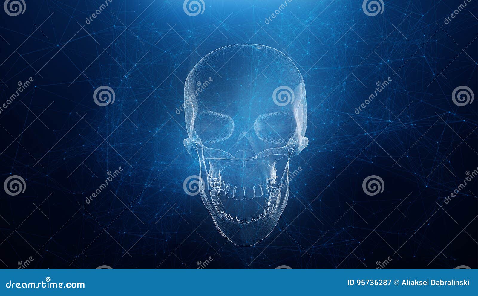 Abstract Skull Blue Sign. Light Blue Lines On The Dark Blue Background. Abstract Blue Background ...
