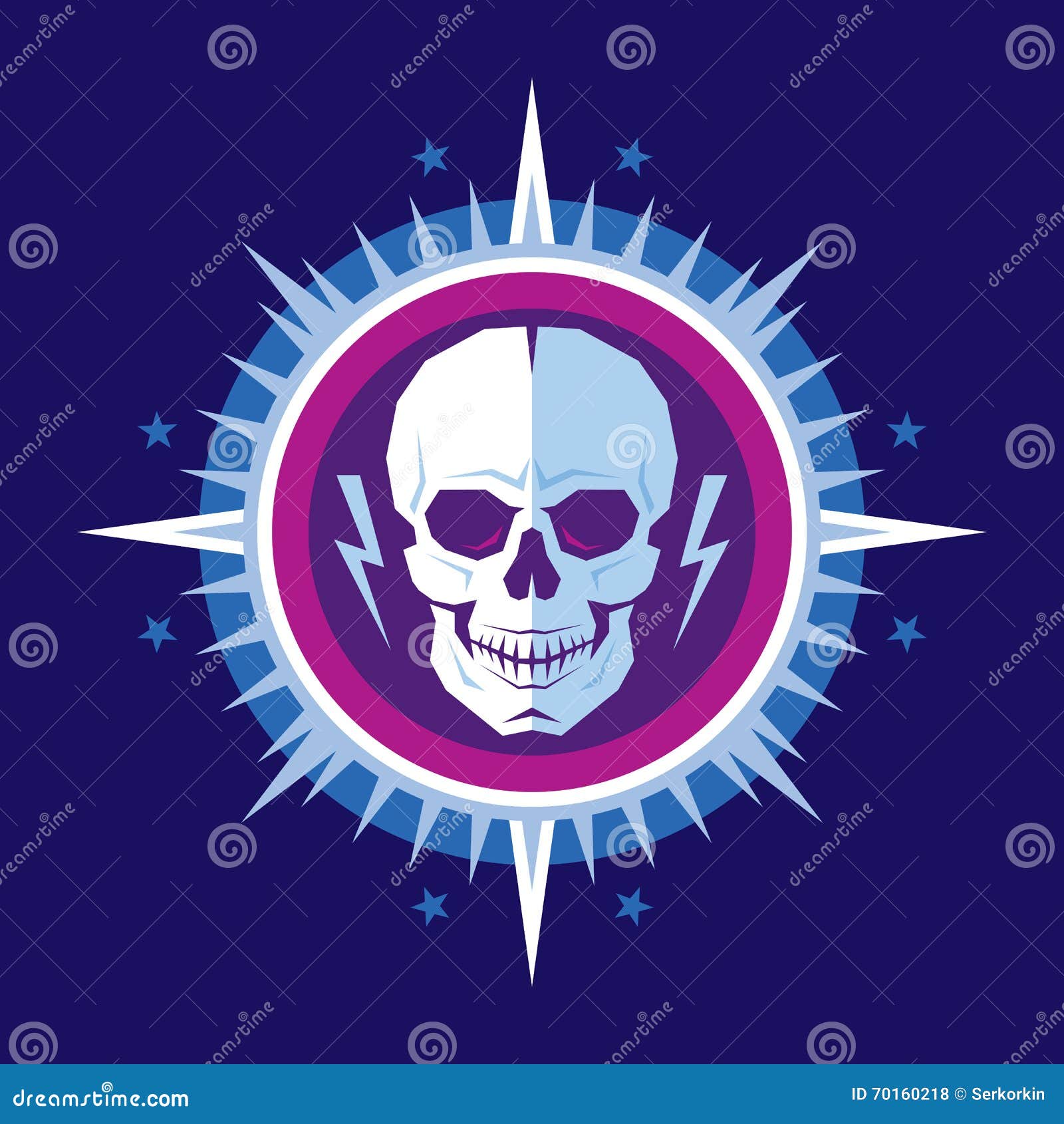Abstract Skull Human Character With Lightnings In Star With Rays ...