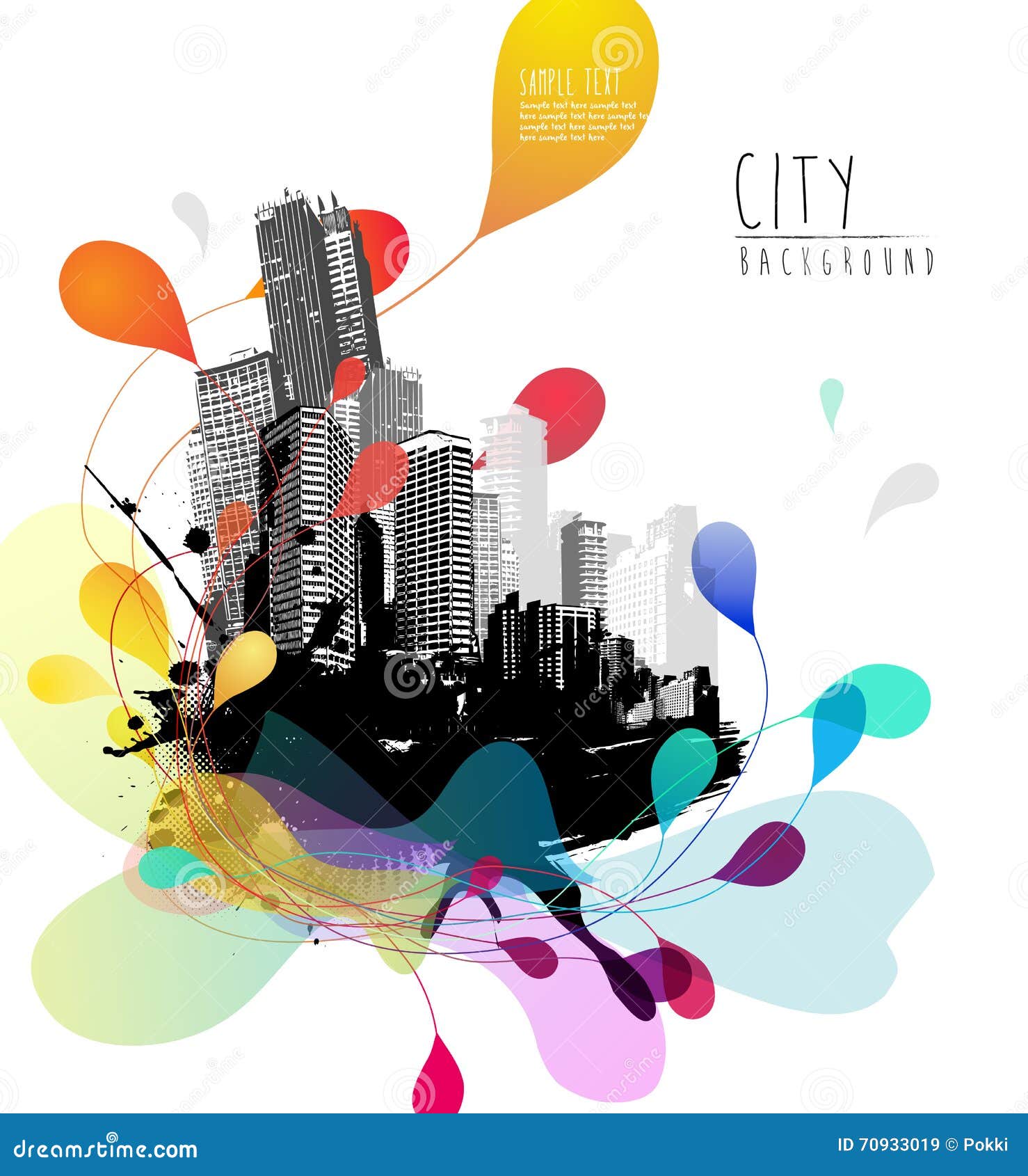 Abstract Sky Illustration with Cityscape. Stock Vector - Illustration ...