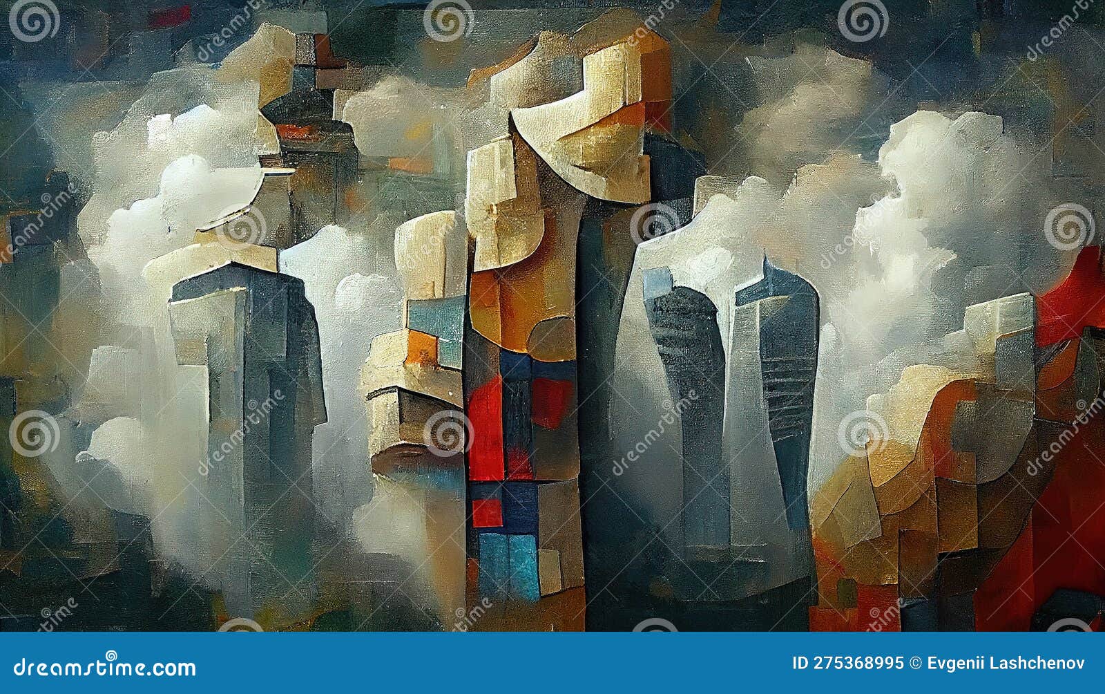 Abstract Skyscrapers in the Clouds. Painting in the Style of Cubism ...