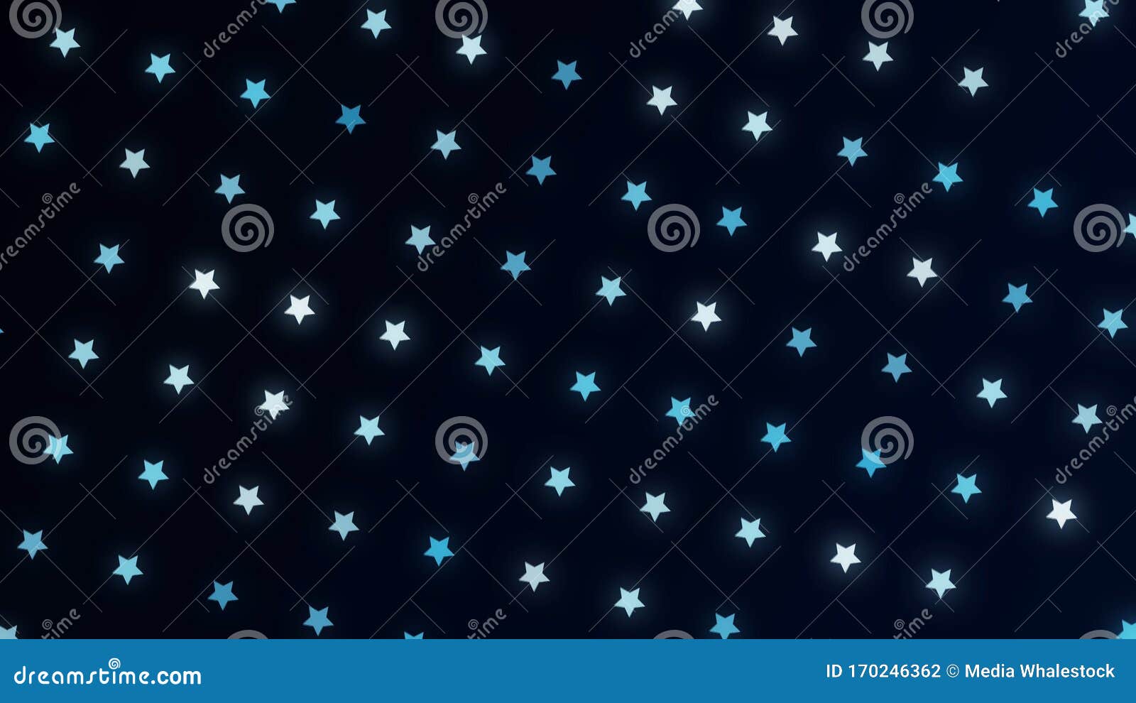 Abstract Small Cute Blue Stars Rotating and Flowing on Black Background ...