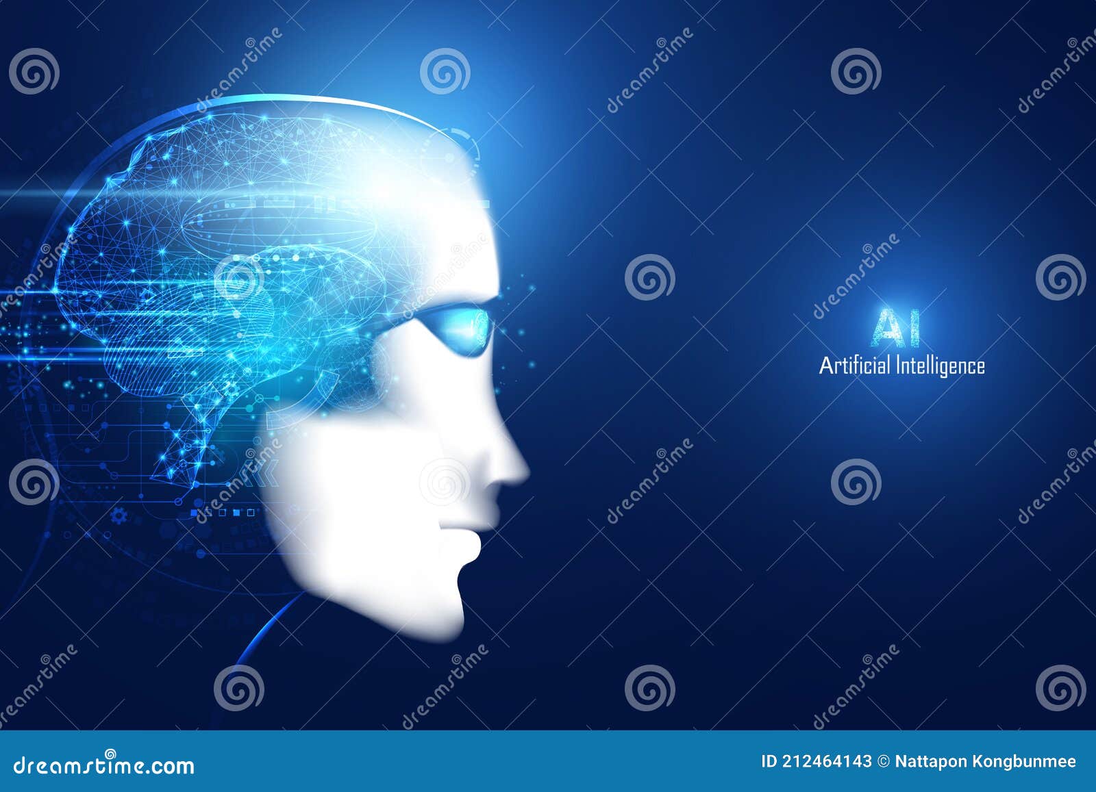 Smart Artificial Intelligence Digital Futuristic Technology Face with ...