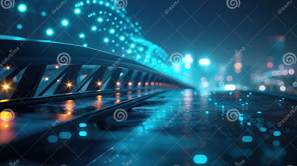Abstract Smart City Bridge Made of Luminous Elements Stock Illustration ...