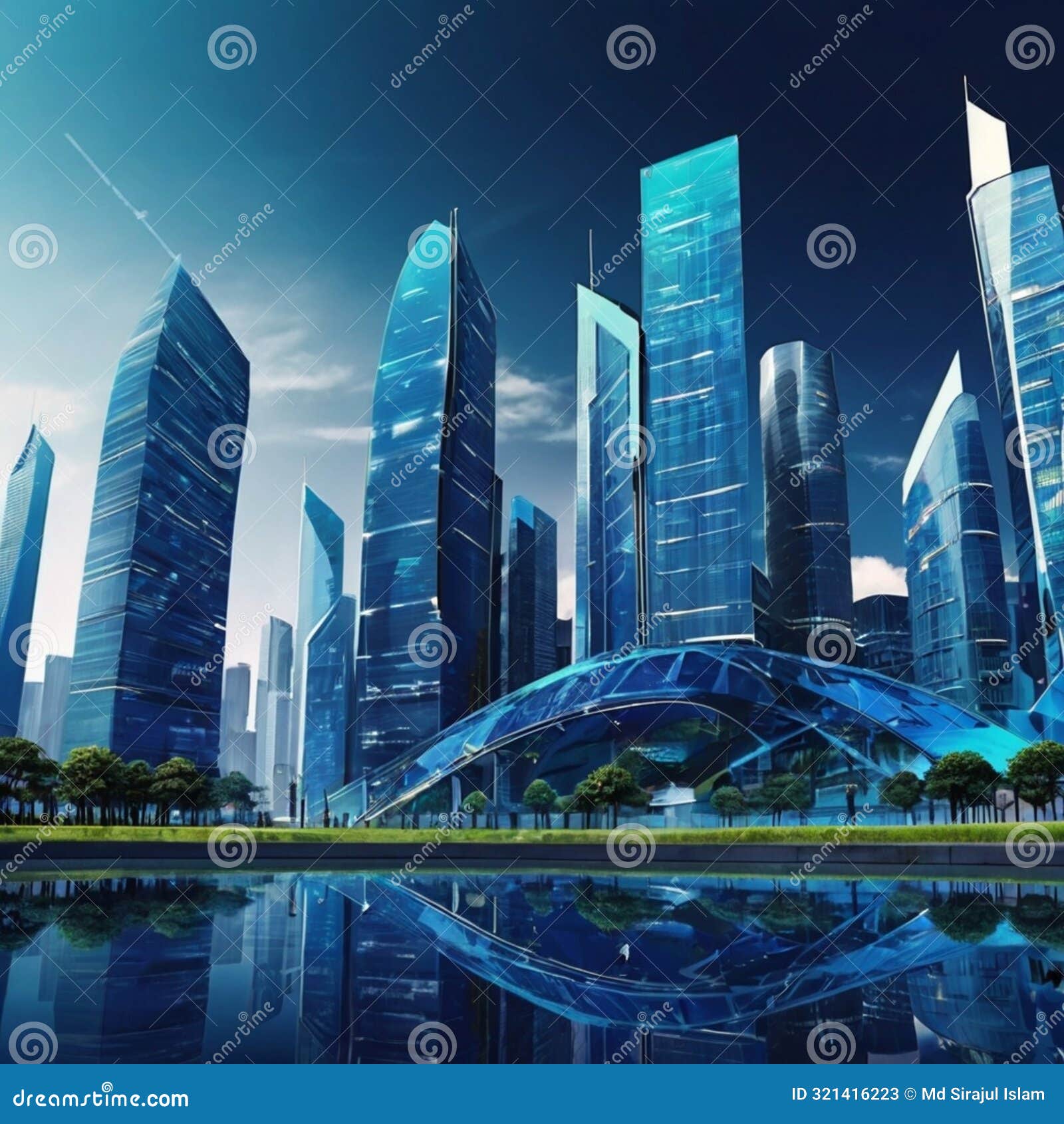 Futuristic Urban Landscape: Abstract Smart City in Digital Blue Stock ...