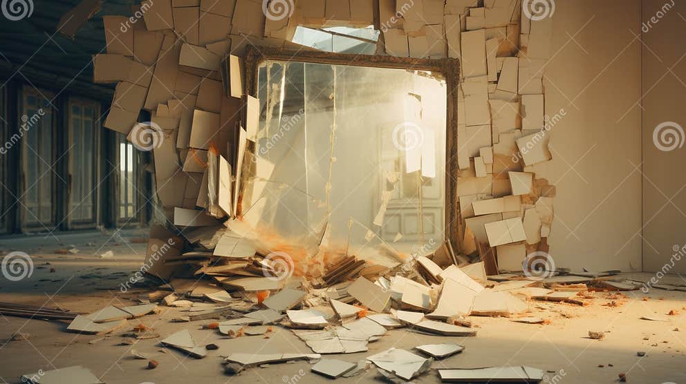 Abstract Smashed Room with Mirror AI Generated Stock Illustration ...