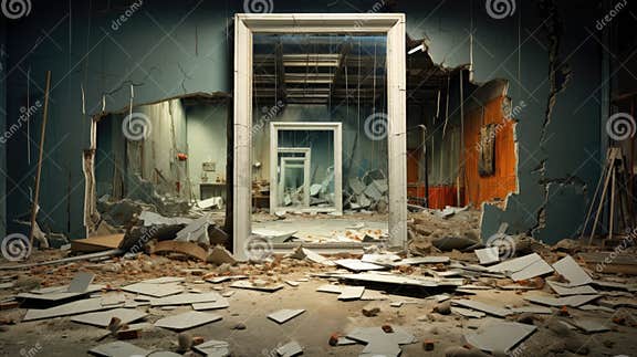 Abstract Smashed Room with Mirror AI Generated Stock Photo - Image of ...
