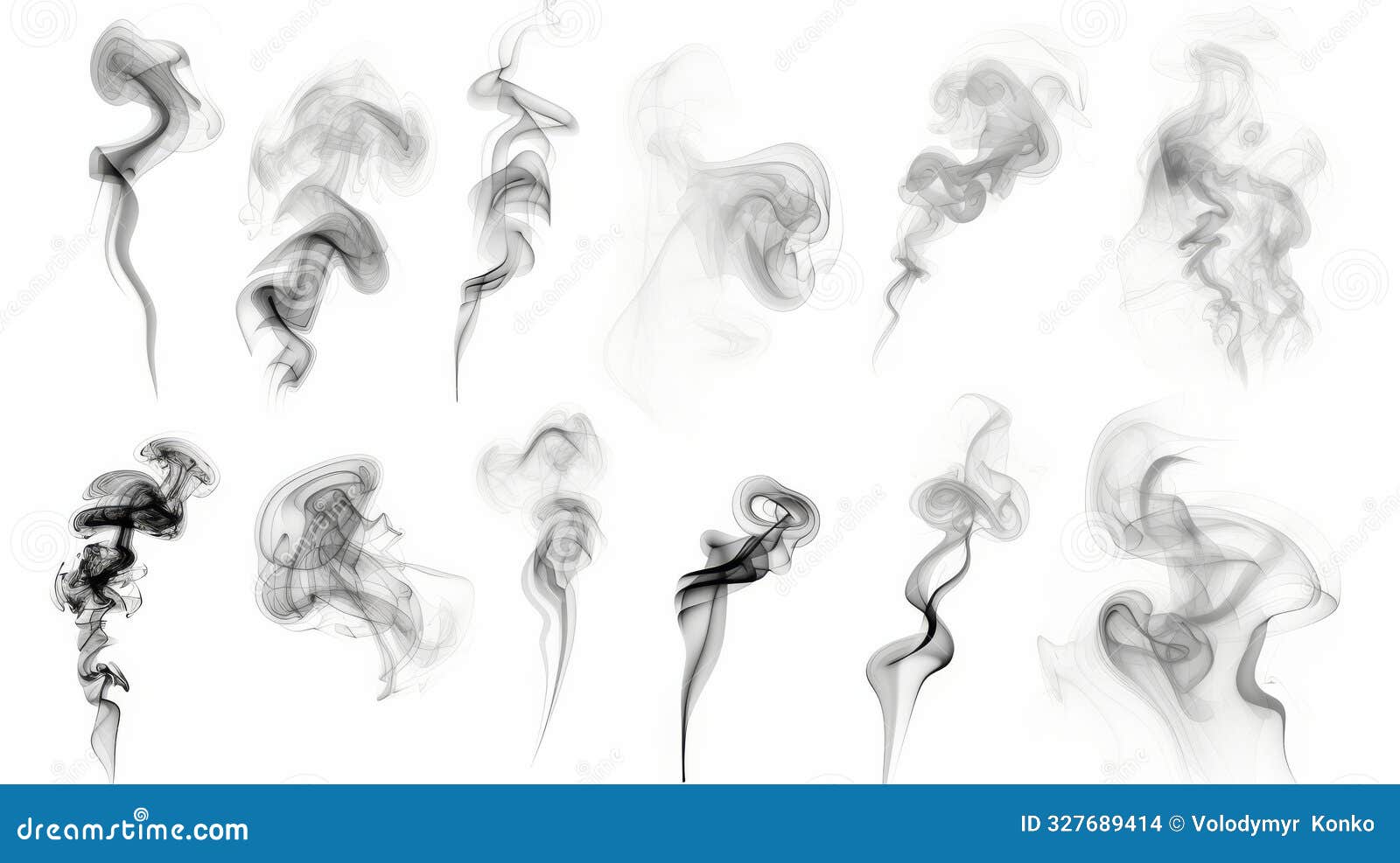 Abstract Smoke Art Patterns on a White Background, Assorted Shapes and ...