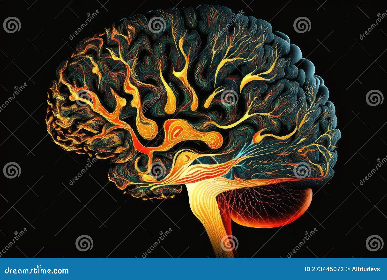 Abstract Smooth Brain on Black Background Art of Brain Stock ...