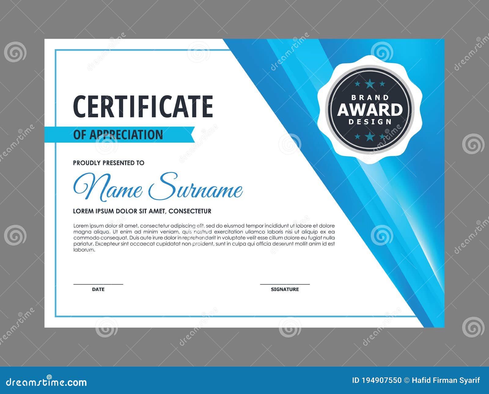 Abstract Smooth Fresh Blue Geometric Certificate Design Stock Vector ...