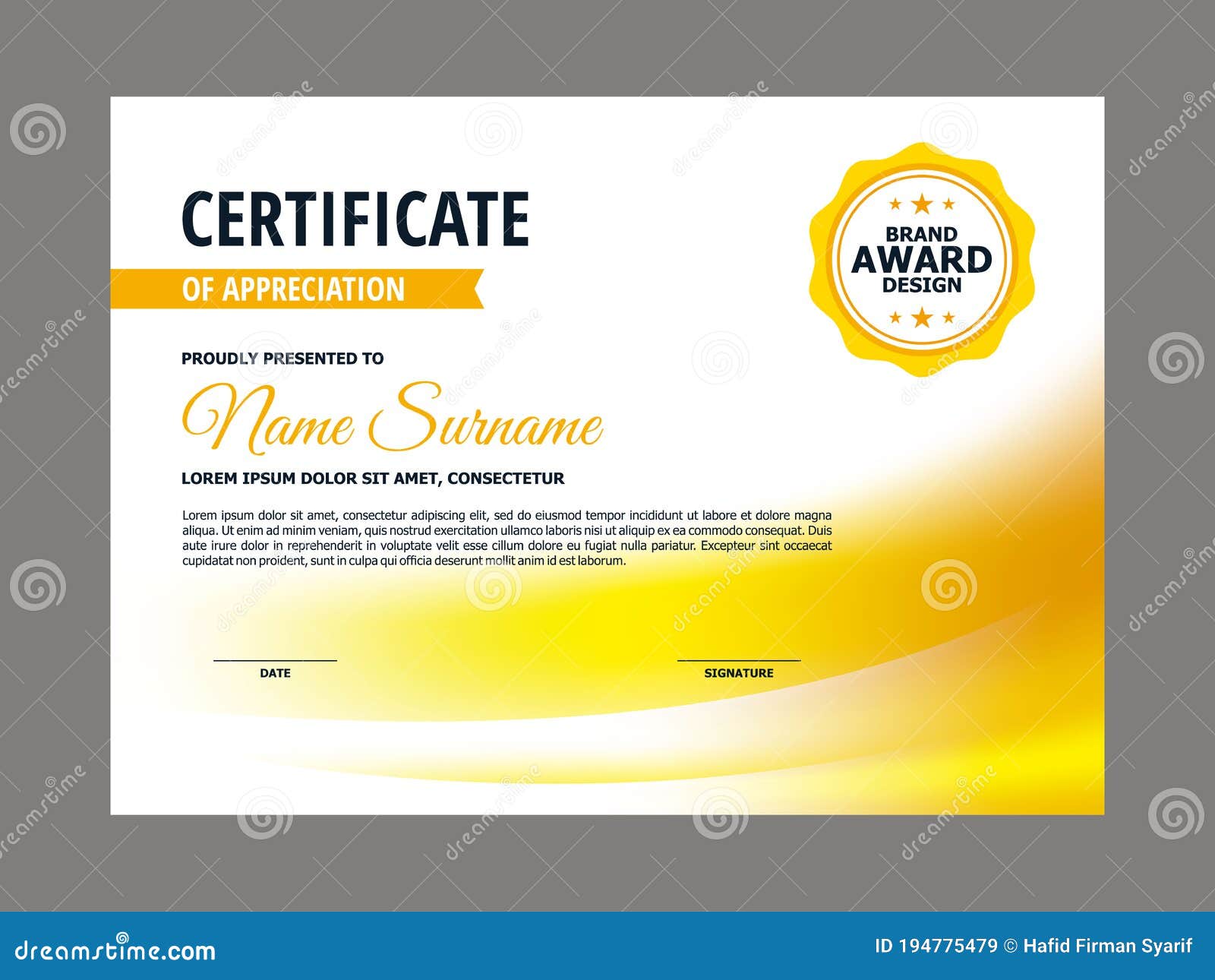 Abstract Smooth Fresh Yellow Mesh Gradient Certificate Design Stock ...