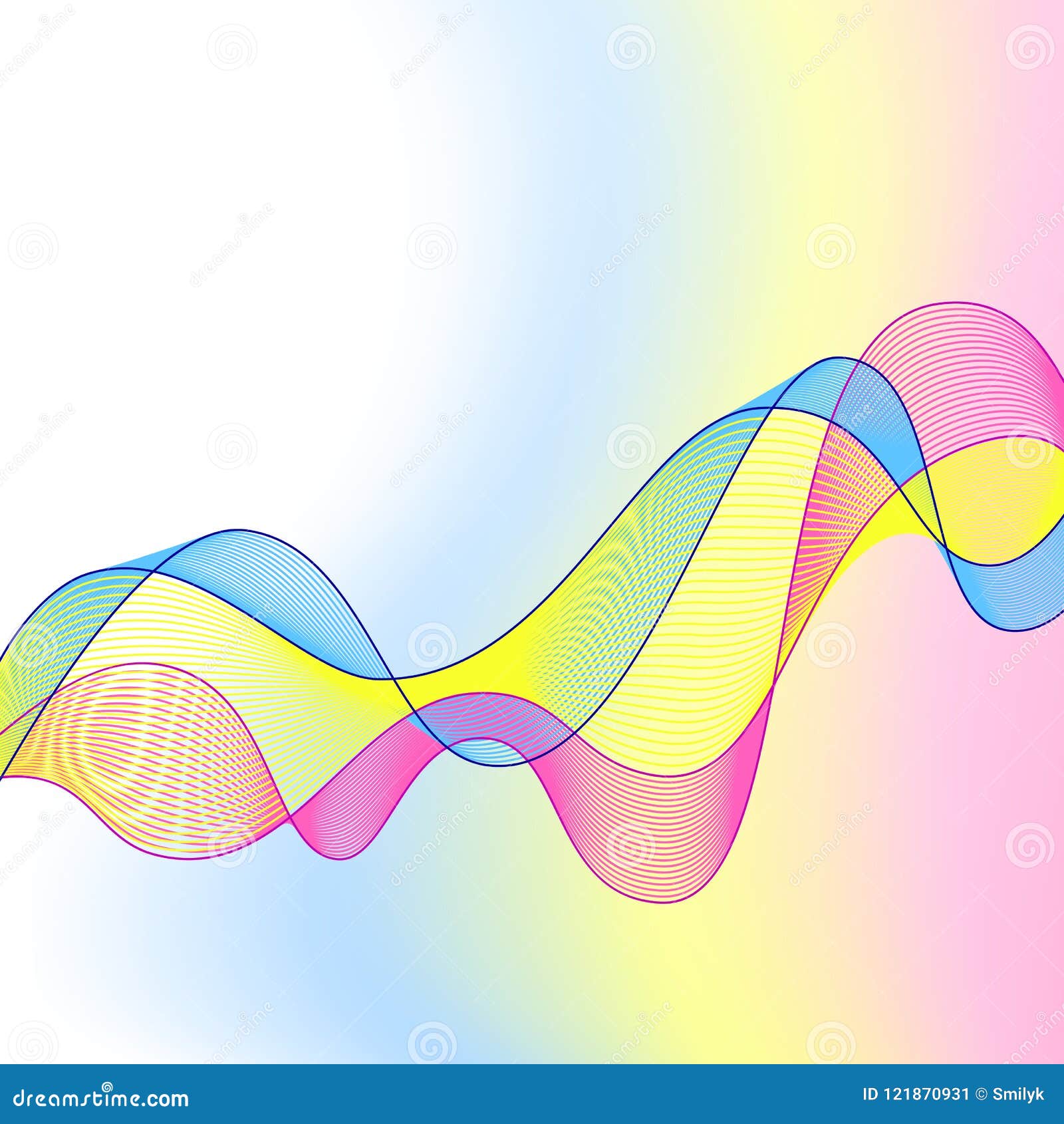 Abstract Smooth Wavy Horizontal Pink, Yellow, Blue Curved Line O Stock ...