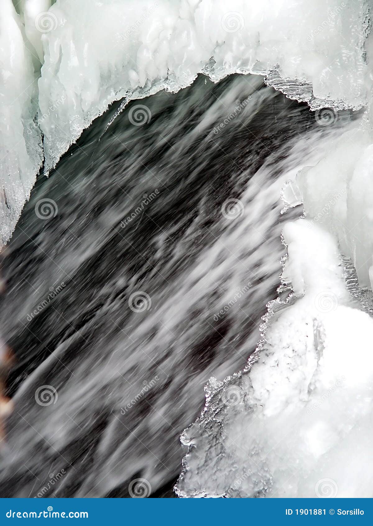 Abstract Snow and Ice Over Flowing Waterfall Stock Image - Image of ...