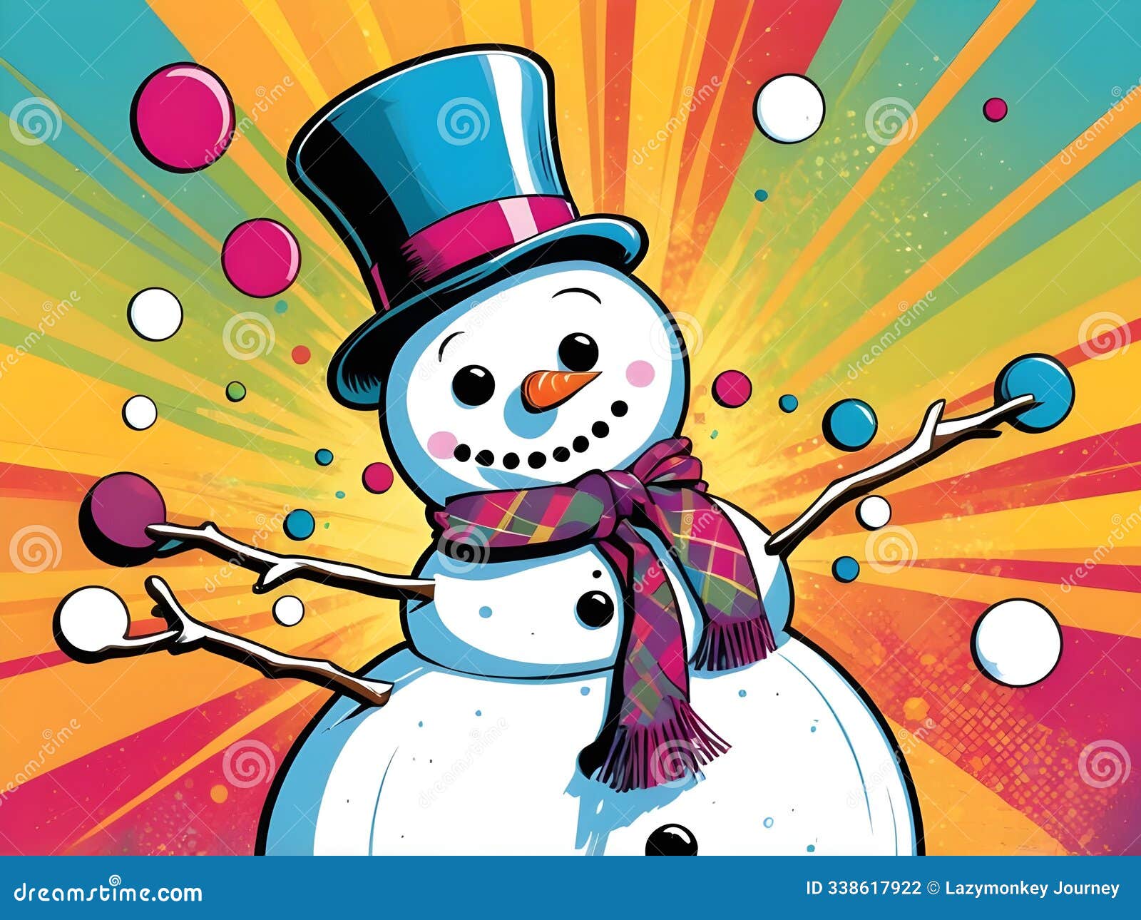 Abstract Snowman Pop Art Retro Illustration. Comic Book Style Stock ...