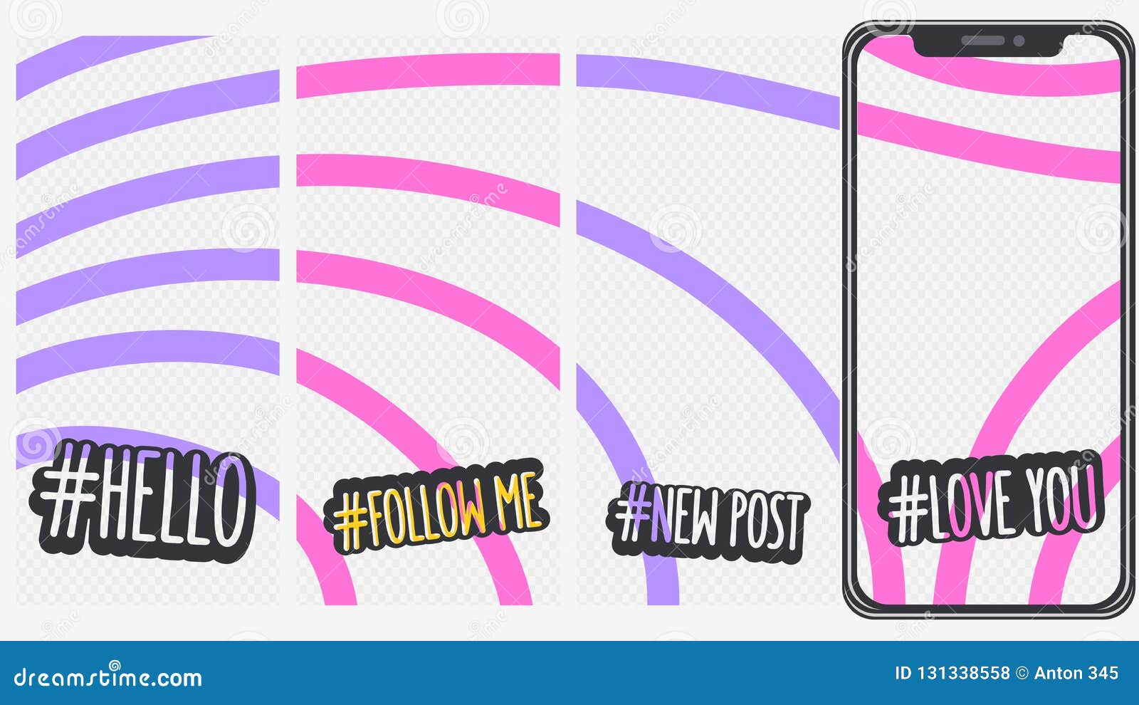 Abstract Social Media Stories Templates Transparent Background Vector ...