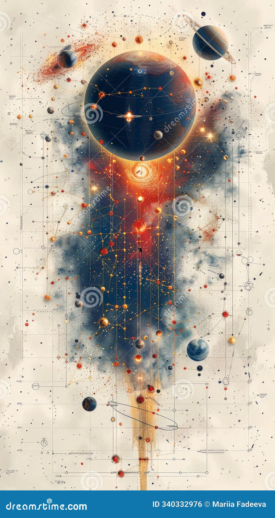 Abstract Solar System Map with Detailed Constellations and Planets ...