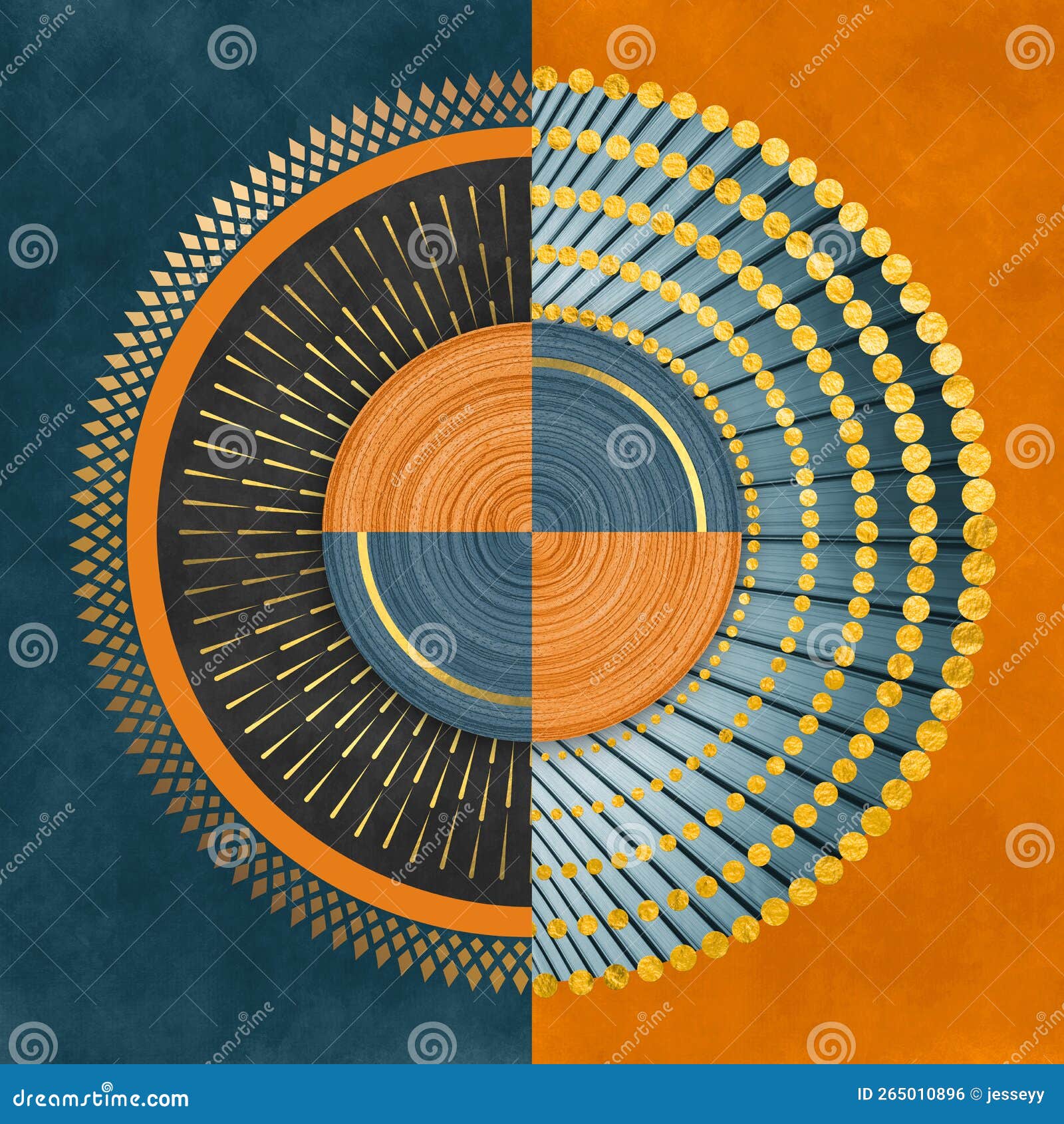 Abstract Solid Geometric Circle Art Pattern, Orange and Blue Background ...