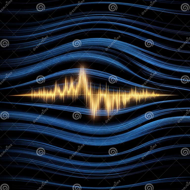 Abstract Sound Wave with Golden Waveform and Blue Background Stock ...