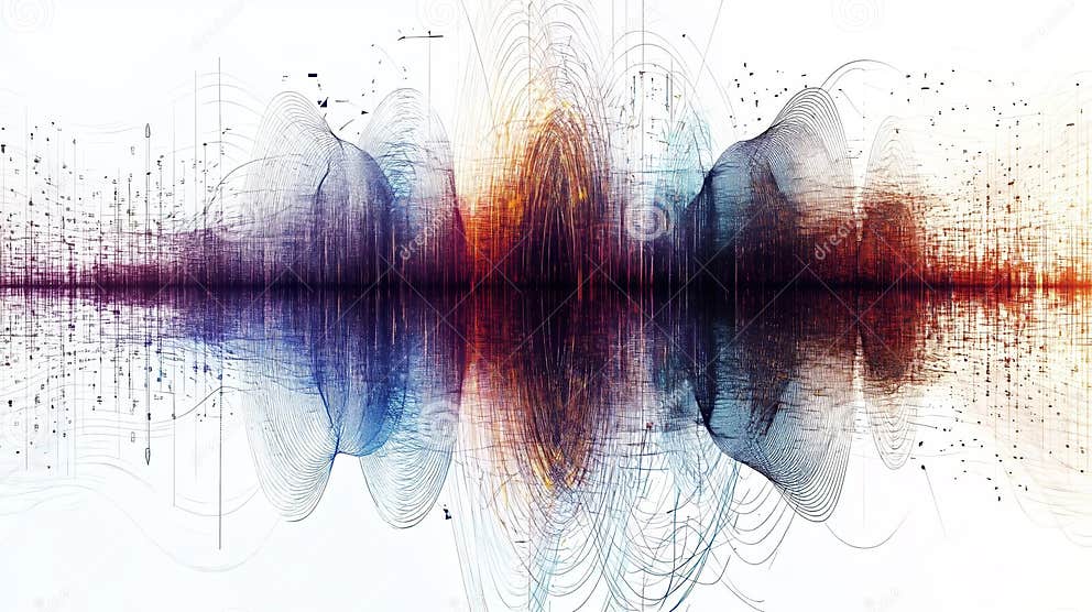 Abstract Sound Wave Visualizations in Vibrant Colors Reflecting on a Smooth Surface. Stock Photo ...