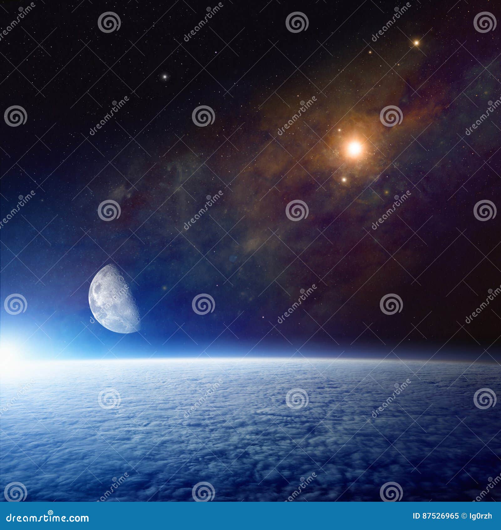 Abstract Space Background with Earth, Moon and Supernova Stock Image ...
