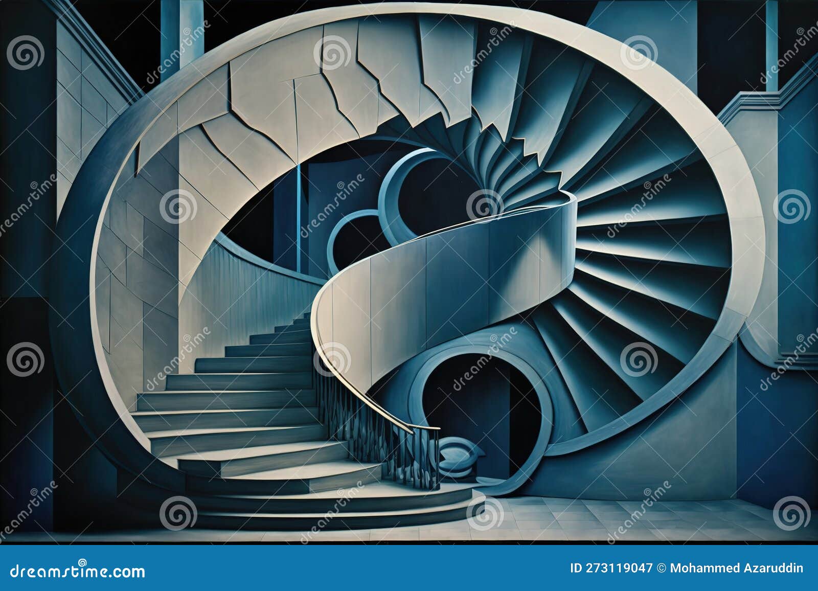 Abstract Space with Stairs and Curved Shapes in Blue Stock Illustration ...