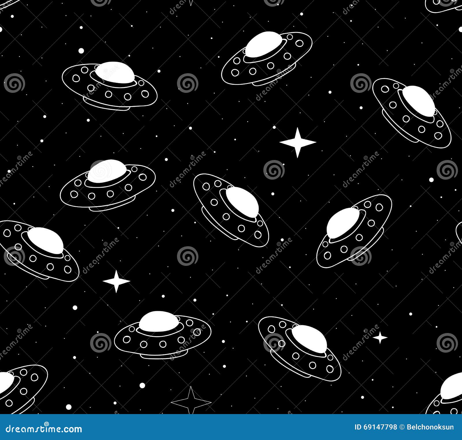 Abstract Space Vector Seamless Pattern with Saucer-shaped Space Ships ...