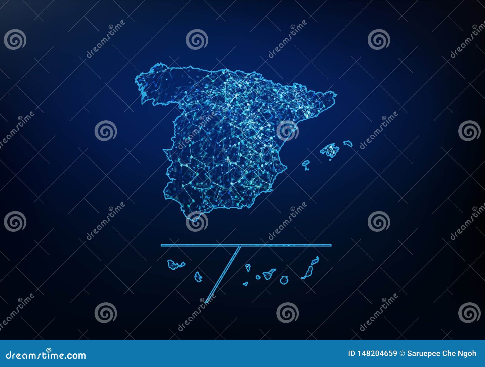 Spain Provinces Map With Nodes Linked By Lines. Concept Of Global ...