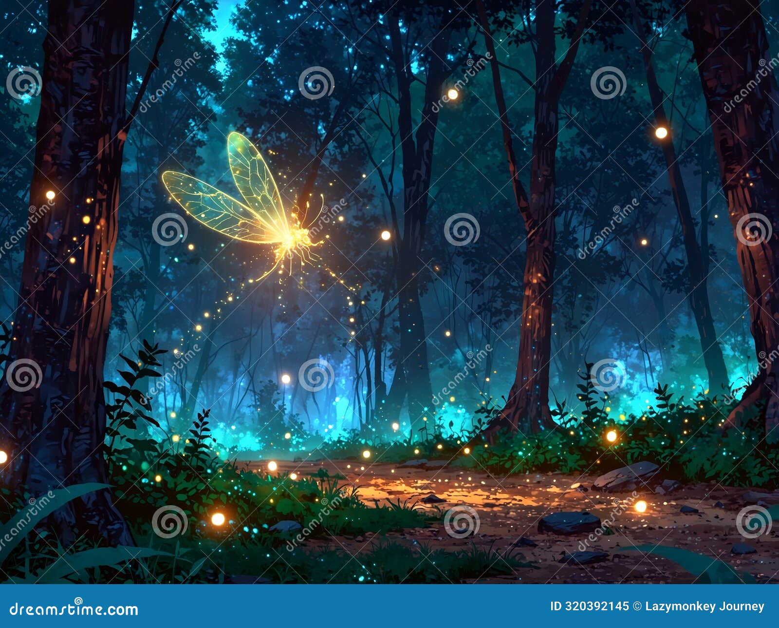 Abstract Sparkle and Magical Image of Firefly Flying in the Night ...