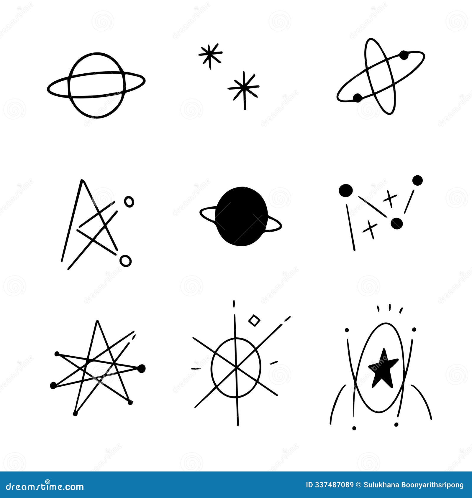Abstract Sparkle, Star, Planet Universe Hand Drawn for Element and ...