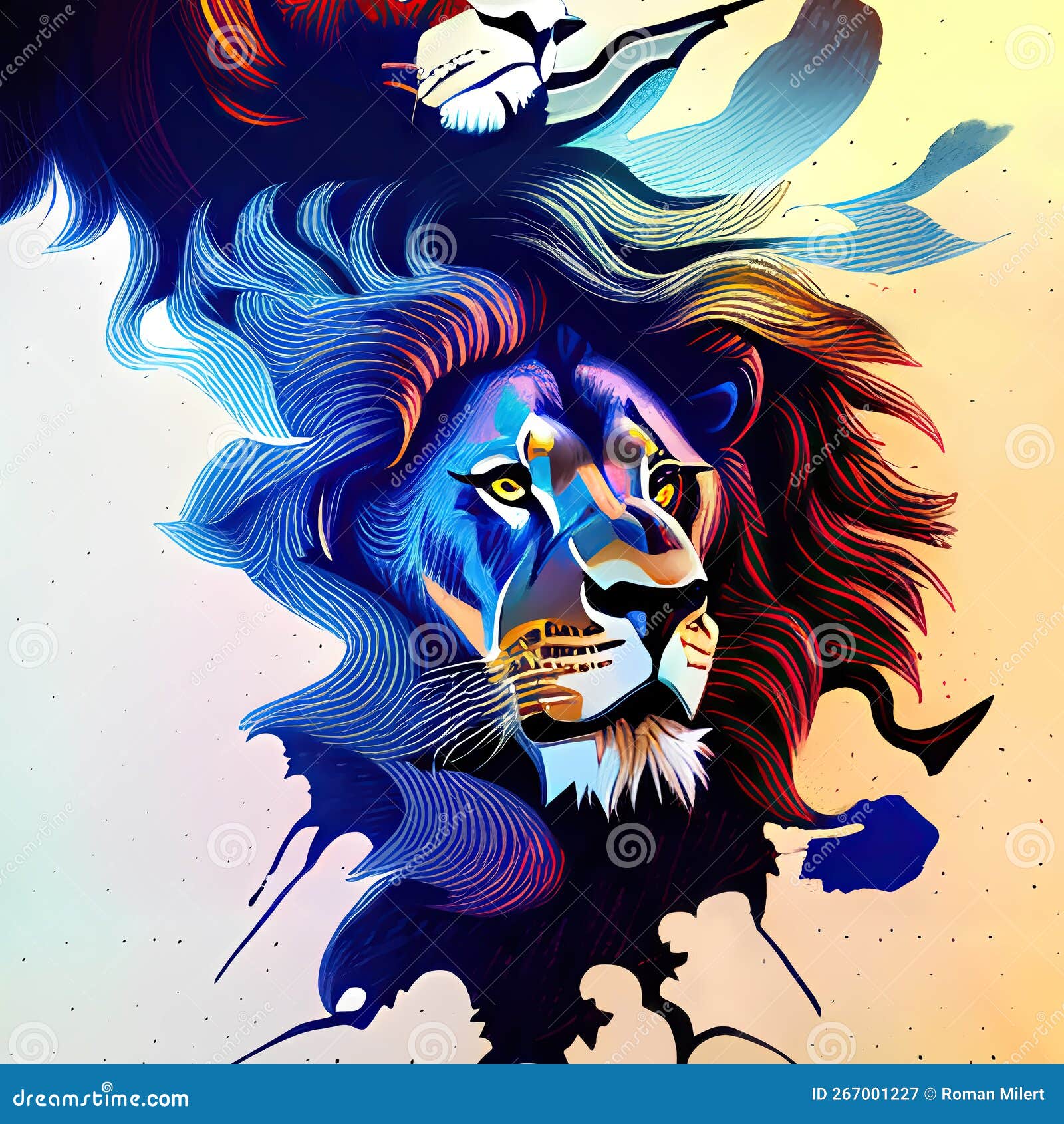 Abstract Spatter Lion Head Portrait Stock Illustration - Illustration ...