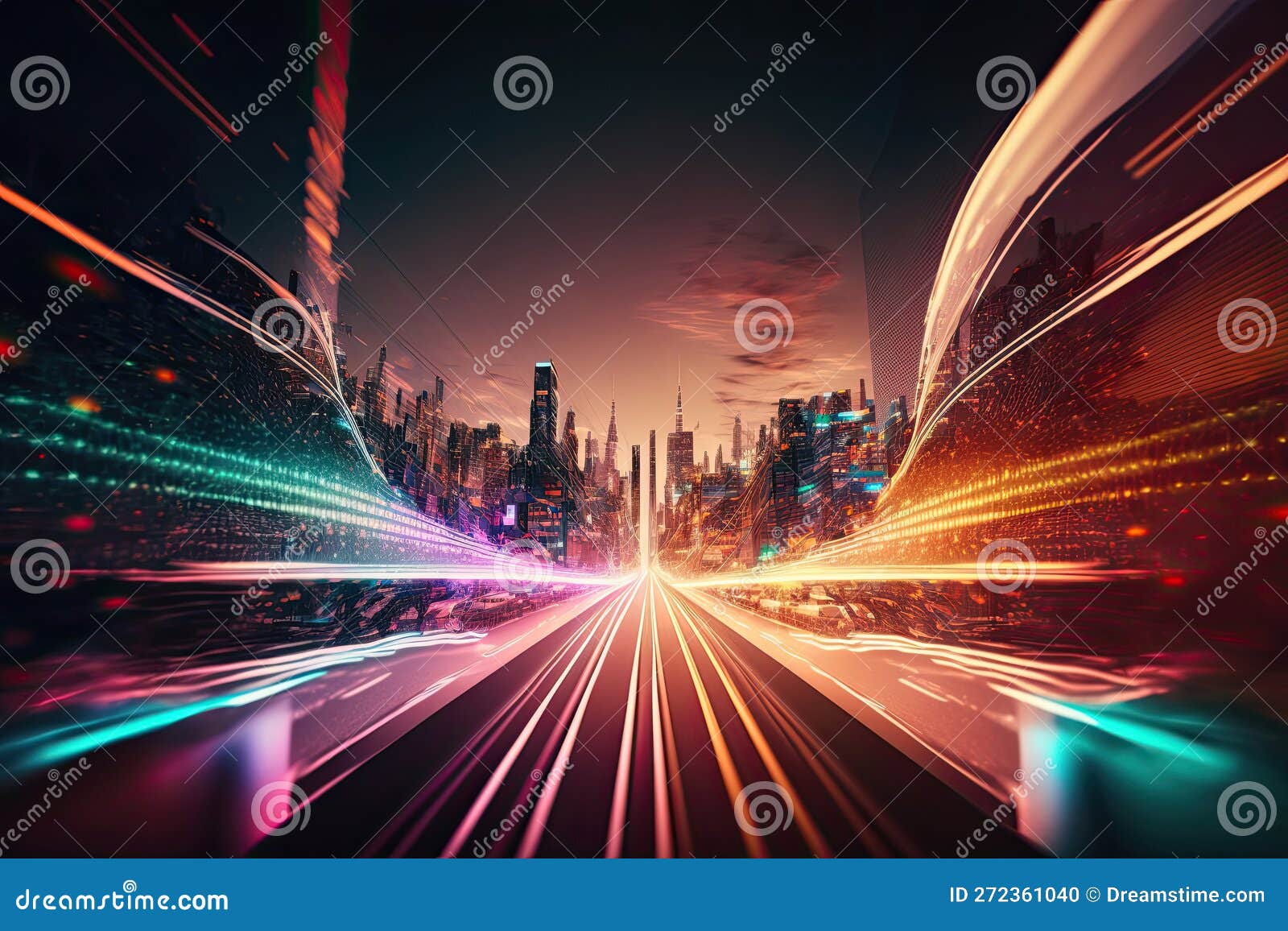 Abstract Speed Light Flow through the City with Gradient. Illustration ...
