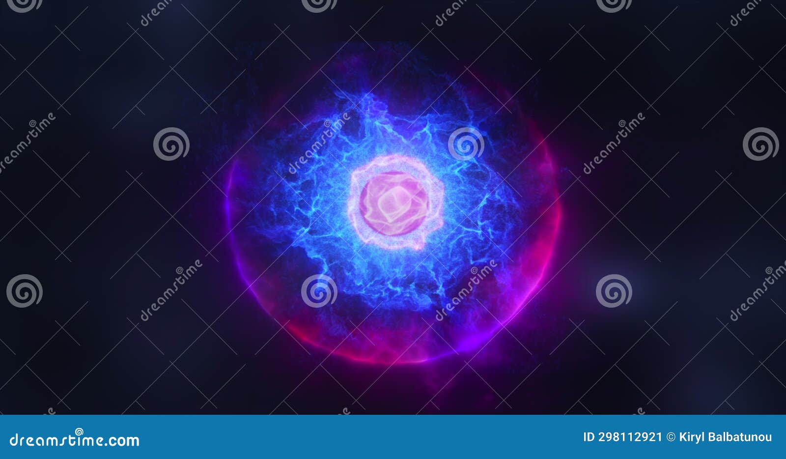 Abstract Sphere Atom with Electrons Flying Glowing Bright Particles and ...