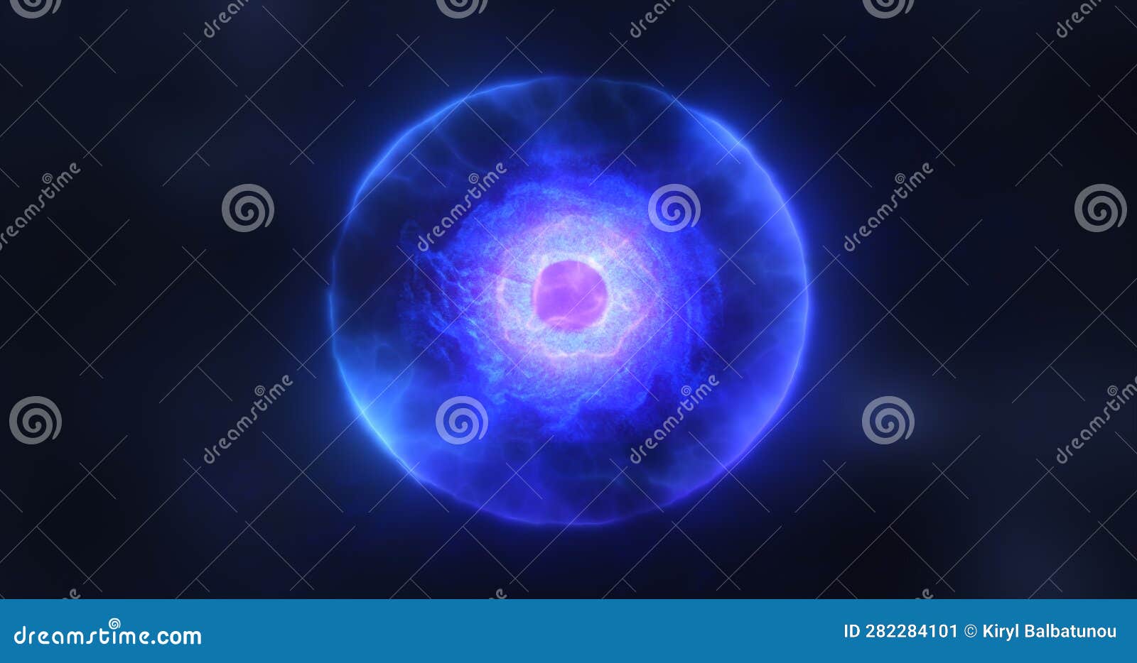 Abstract Sphere Atom with Electrons Flying Glowing Bright Particles and ...