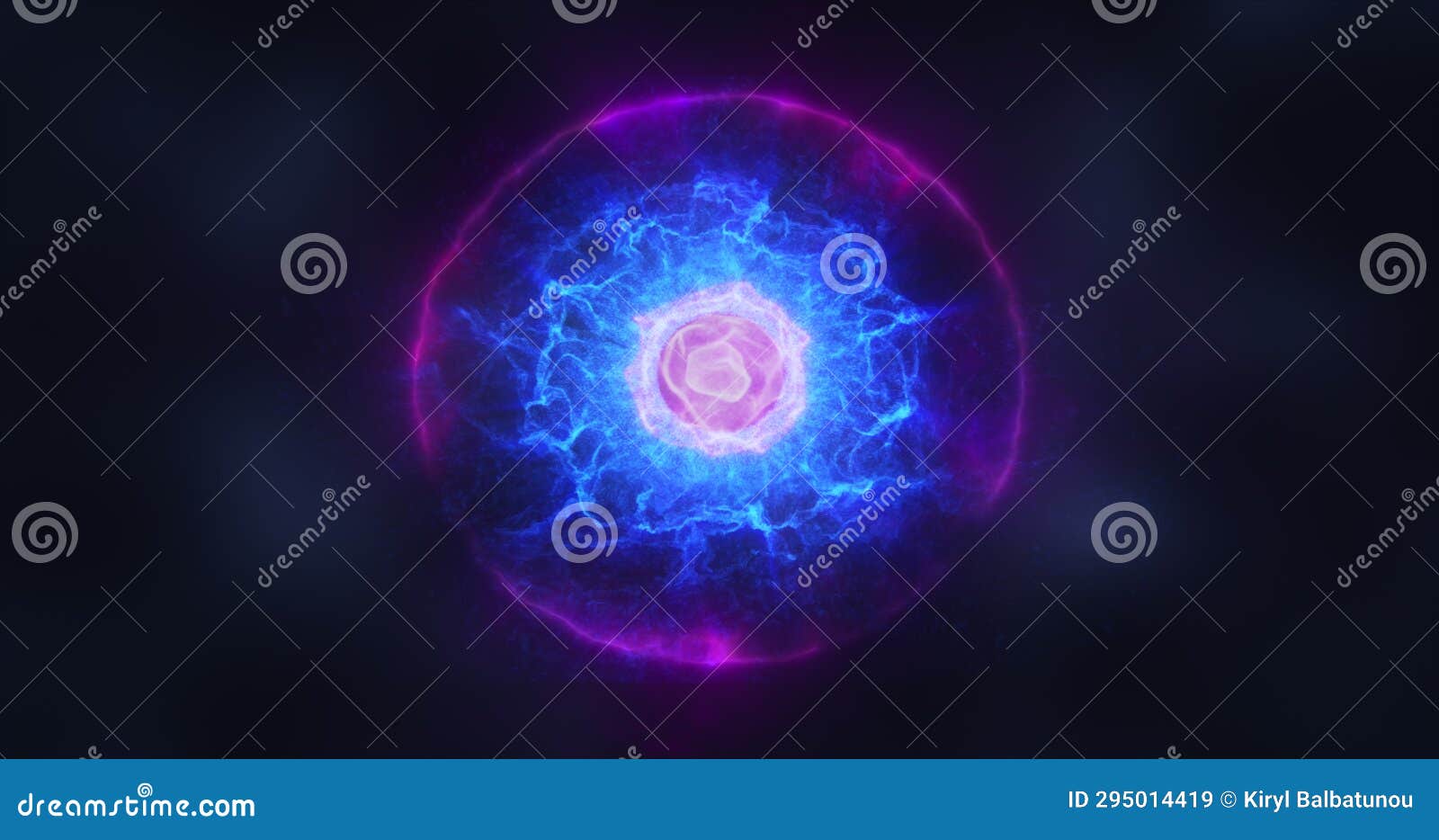 Abstract Sphere Atom with Electrons Flying Glowing Bright Particles and ...
