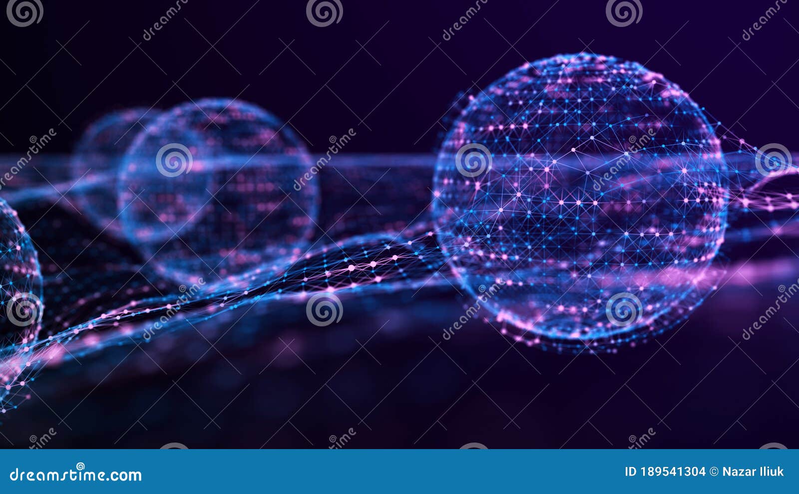 Abstract Sphere of Dots and Lines Connected To a Dynamic Wave. Atomic ...
