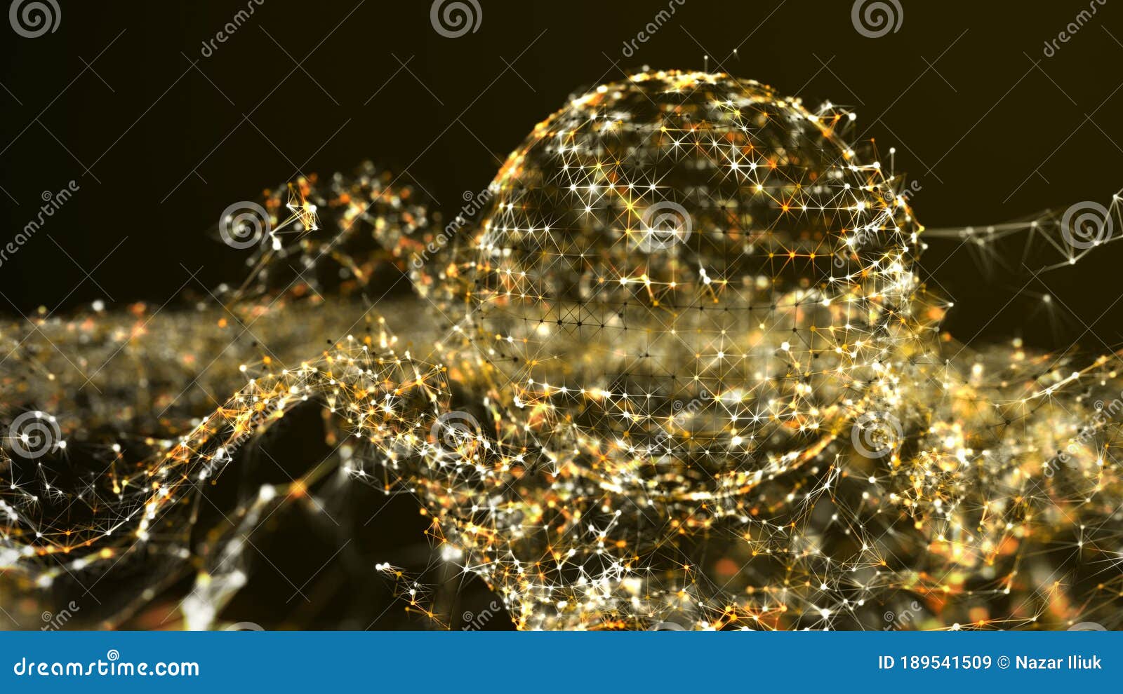 Abstract Sphere of Dots and Lines Connected To a Dynamic Wave. Atomic ...
