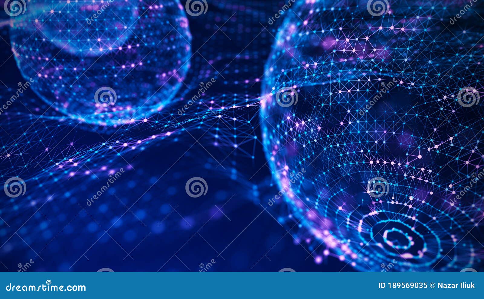 Abstract Sphere of Dots and Lines Connected To a Dynamic Wave. Atomic ...