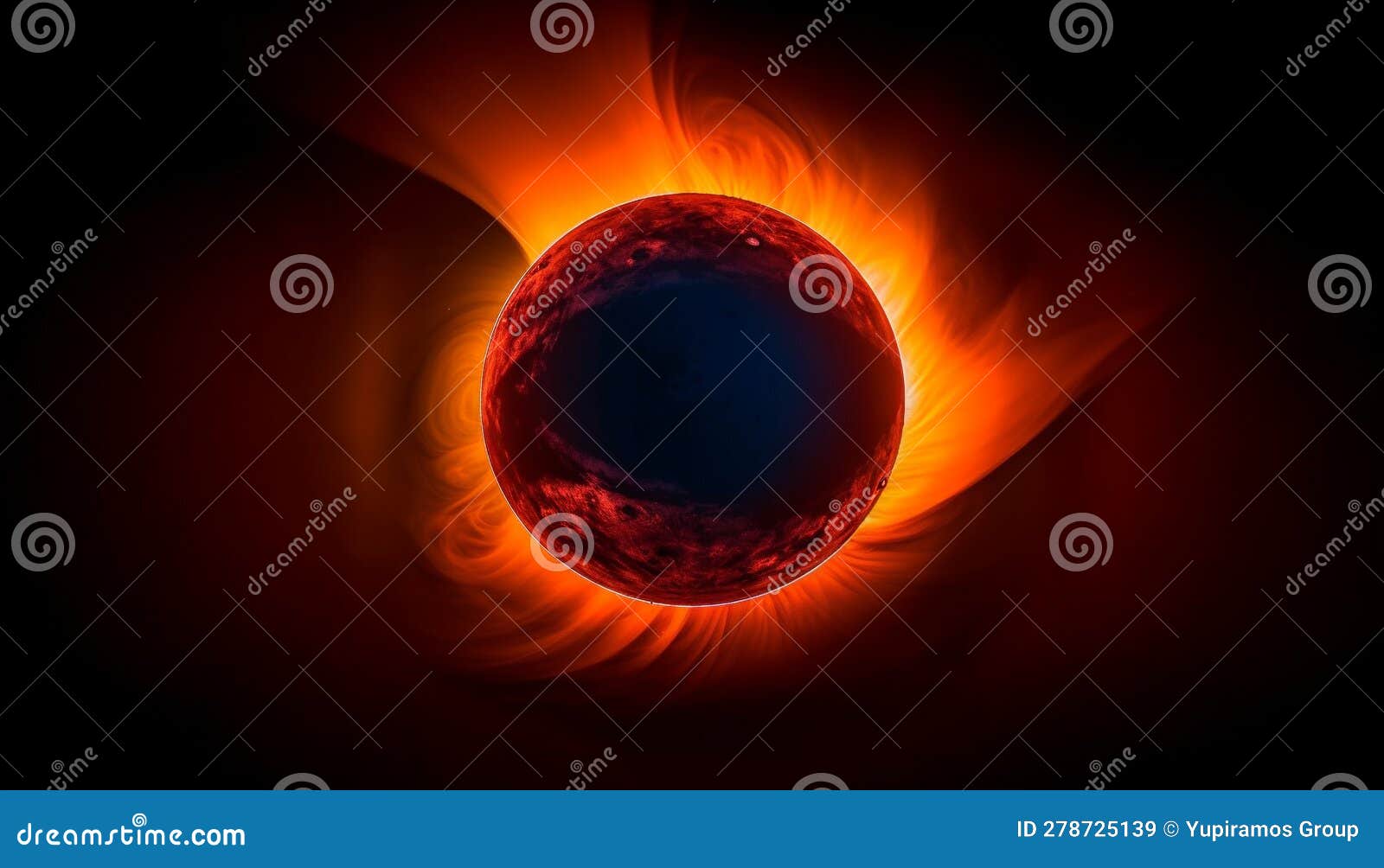 Abstract Sphere of Fire and Heat Orbiting a Glowing Planet Generated by ...