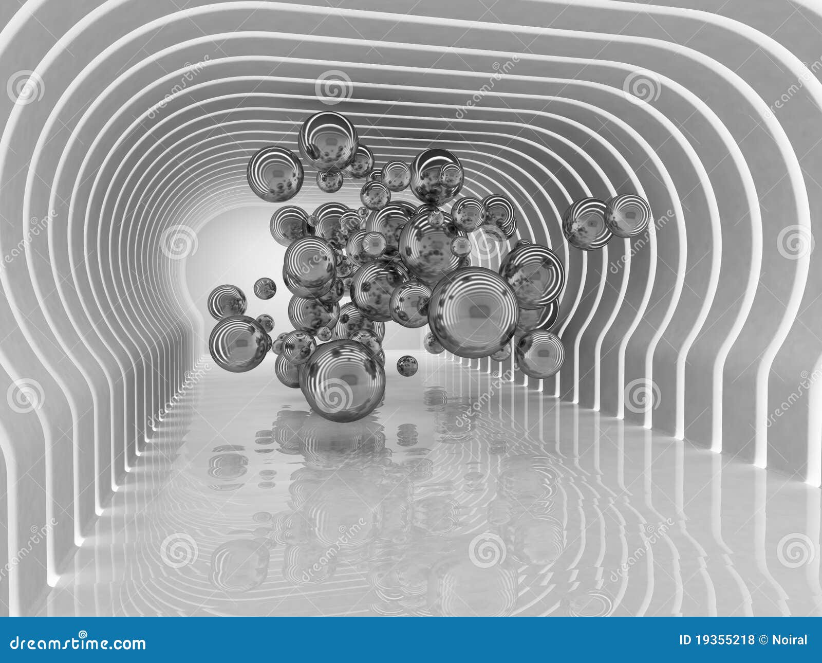 Abstract Spheres in Futuristic Room Stock Illustration - Illustration ...