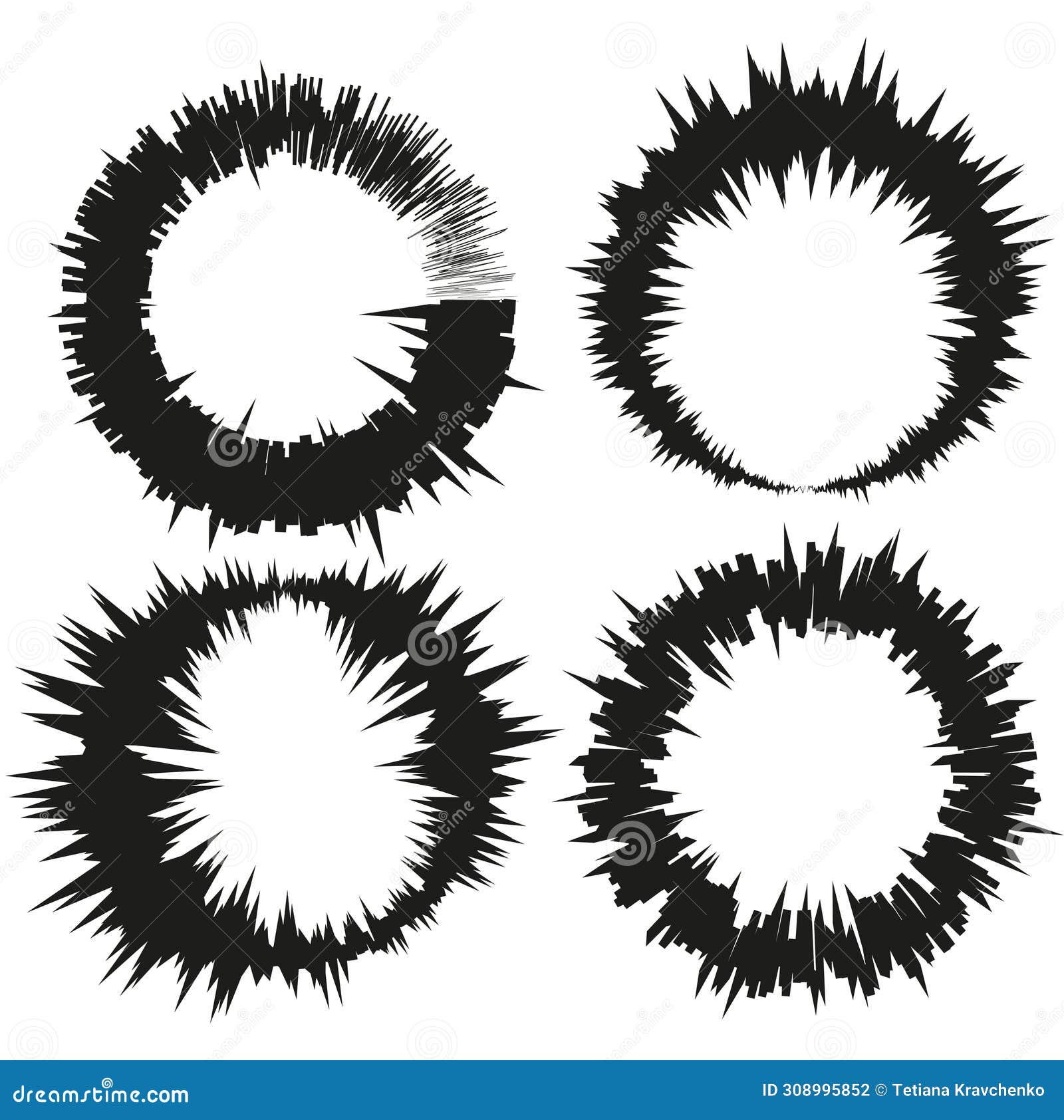 Abstract Spiky Circles Set. Dynamic Contrast Design. Sharp, Bold ...
