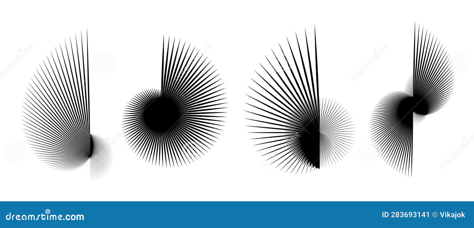 Abstract Spiky Elements Set. Radial Spiral Spokes Objects Collection ...