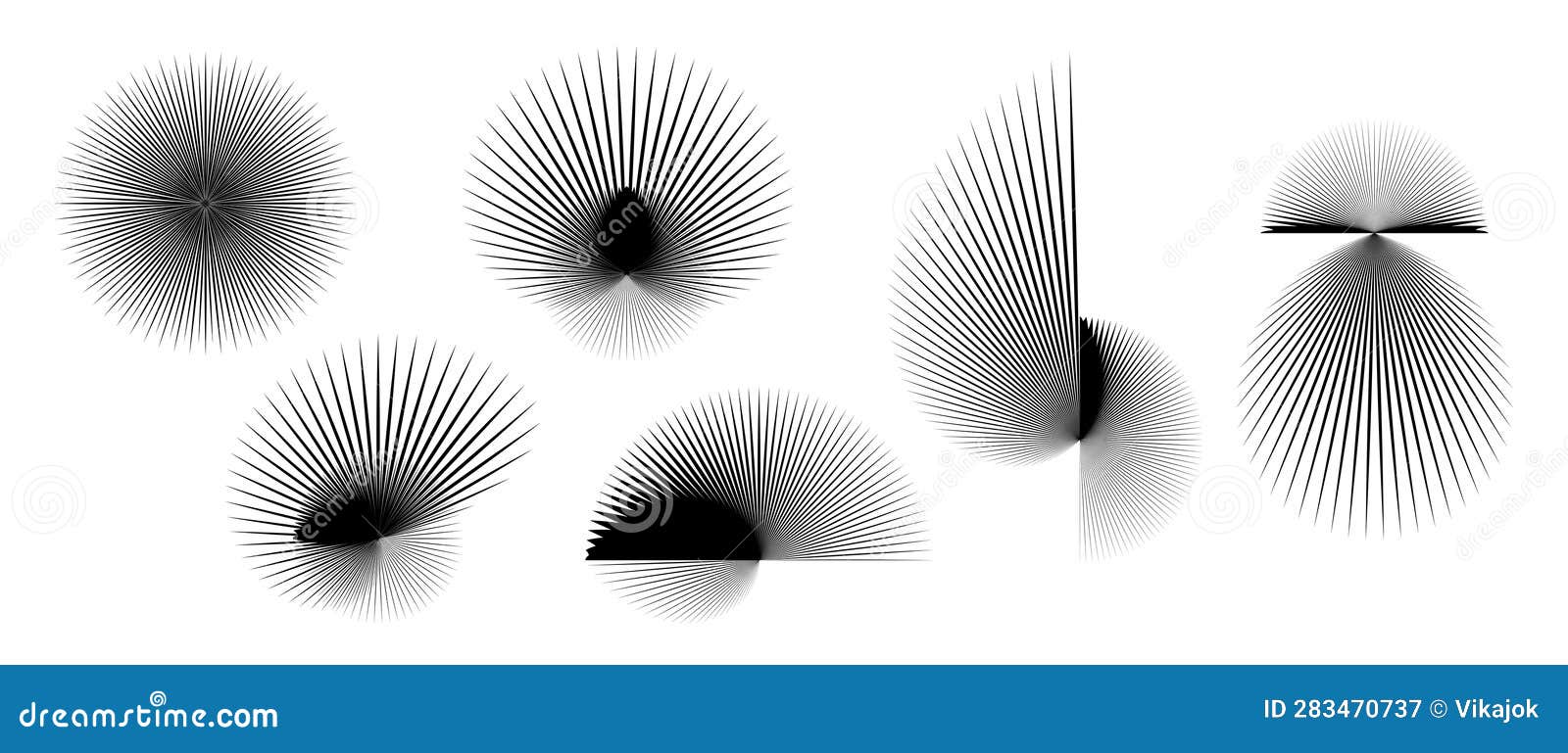 Abstract Spiky Elements Set. Radial and Spiral Spokes Objects ...