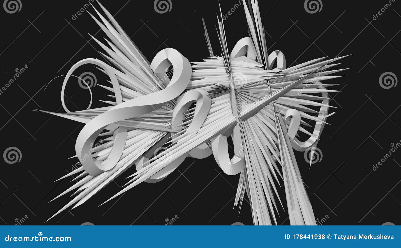 Abstract Spiky Shape on a Black Background. 3D Rendering. Raster. Stock ...