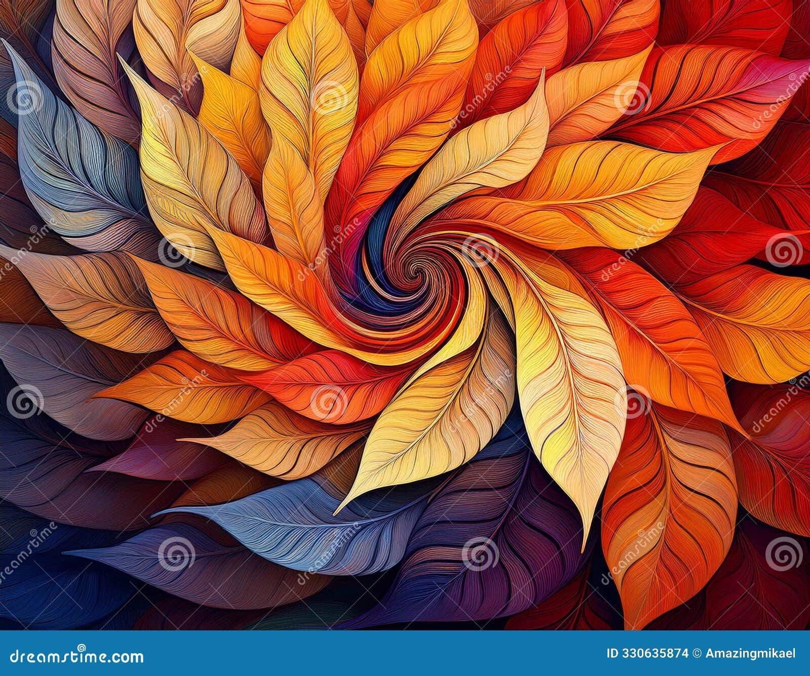 Abstract Spiral Pattern of Autumn Leaves Each Layer Showcasing a ...