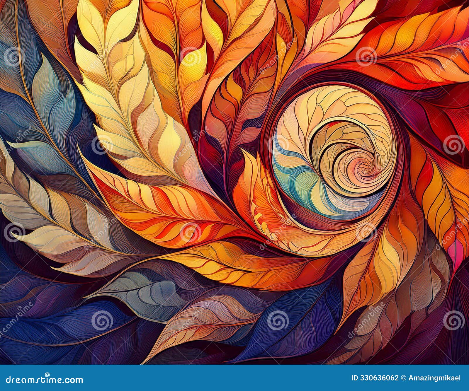 Abstract Spiral Pattern of Autumn Leaves Each Layer Showcasing a ...