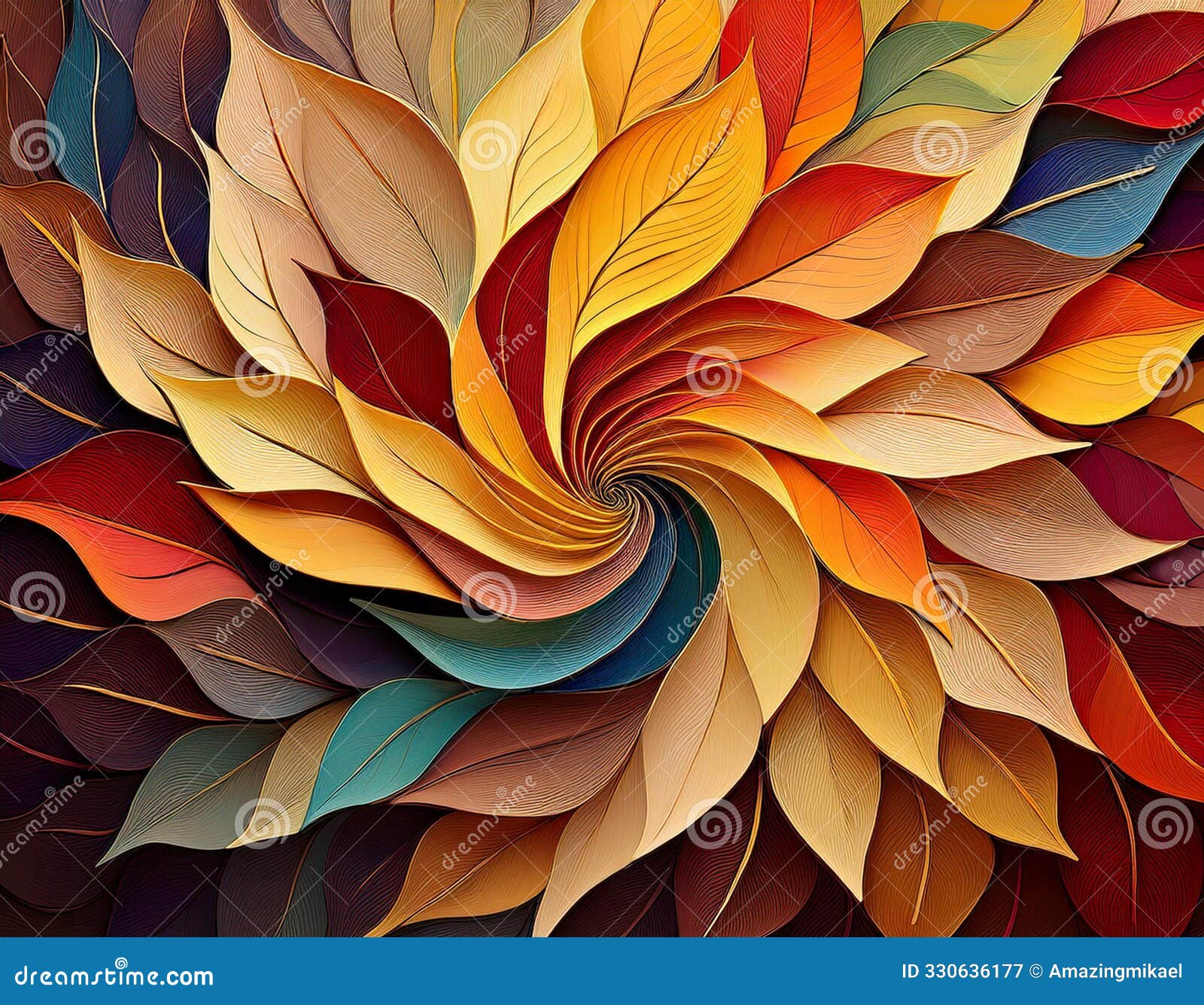 Abstract Spiral Pattern of Autumn Leaves Each Layer Showcasing a ...