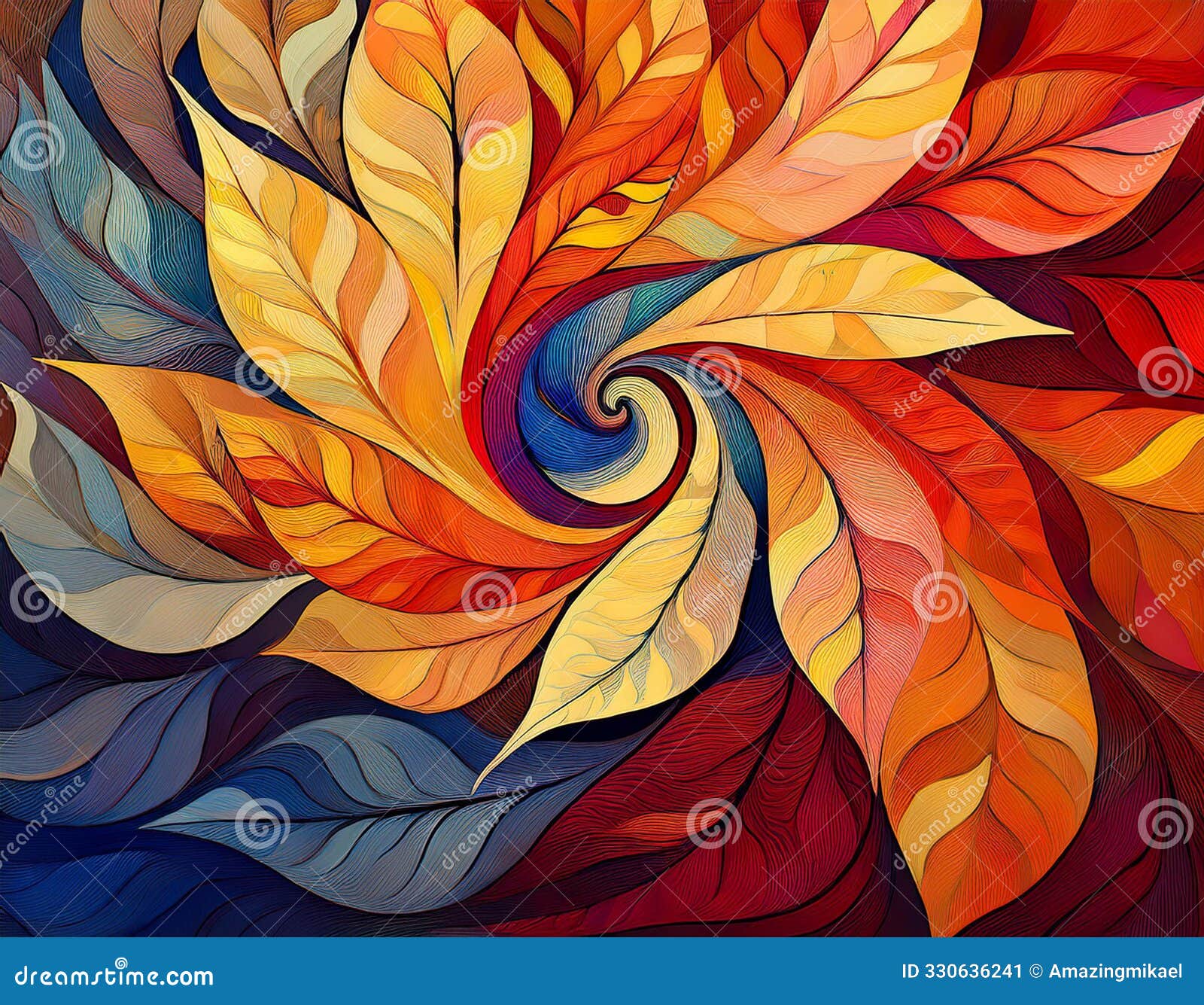 Abstract Spiral Pattern of Autumn Leaves Each Layer Showcasing a ...