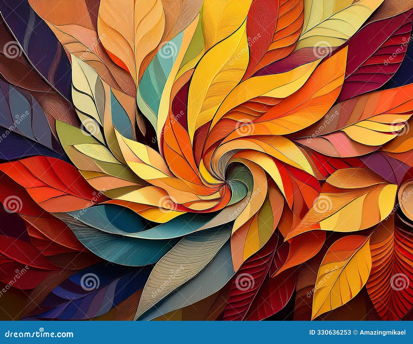 Abstract Spiral Pattern of Autumn Leaves Each Layer Showcasing a ...