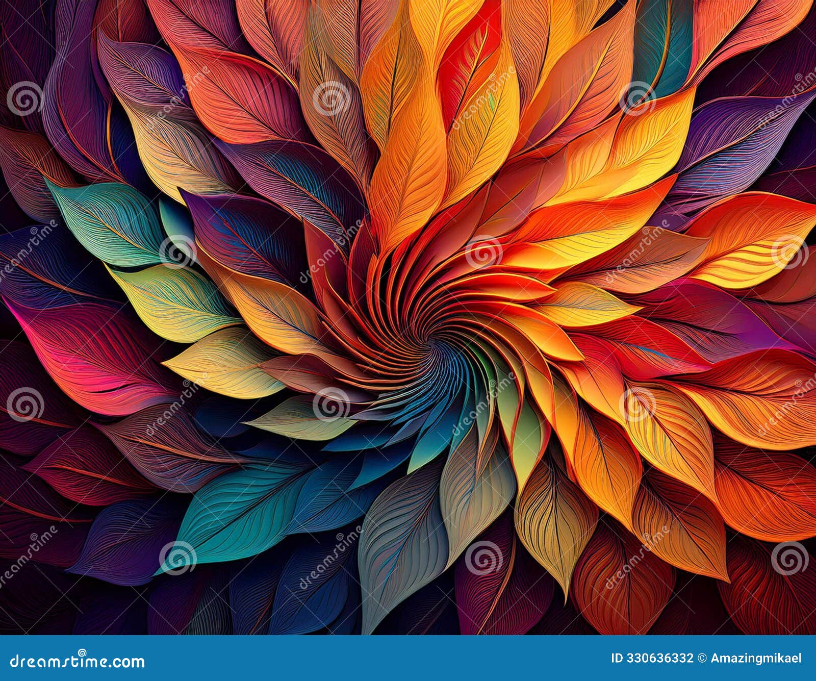 Abstract Spiral Pattern of Autumn Leaves Each Layer Showcasing a ...